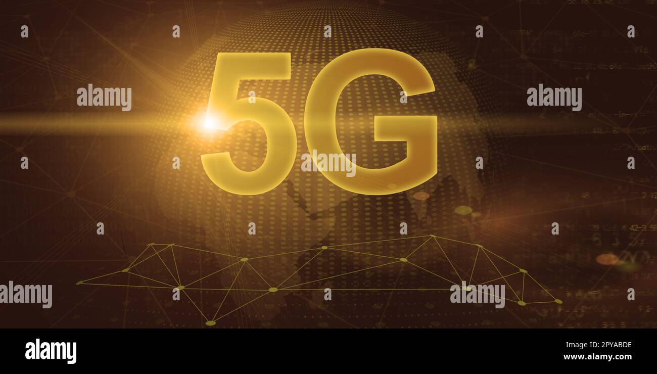 5G Fast speed wireless internet connection and technology concept. 3d ...