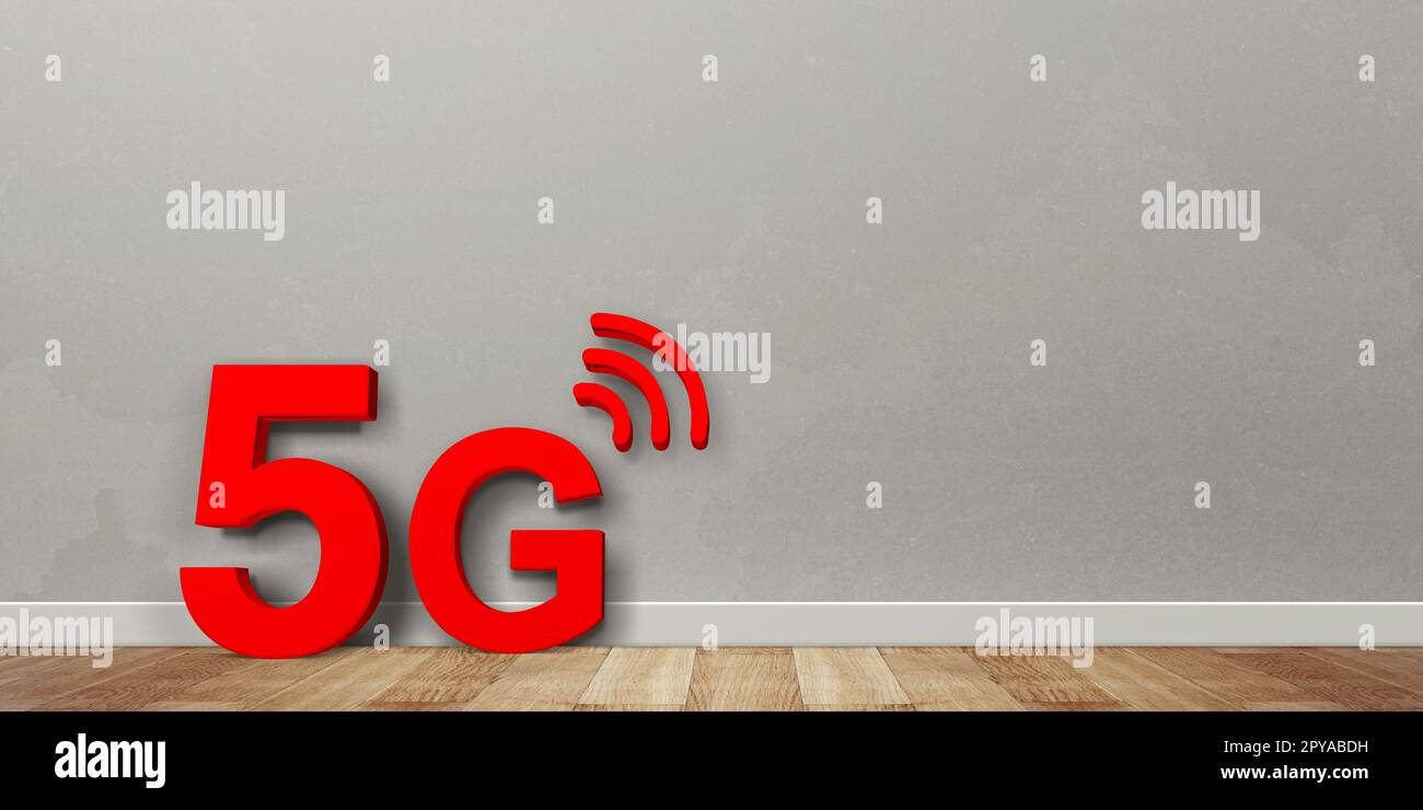 5G Fast speed wireless internet connection and technology concept. 3d ...