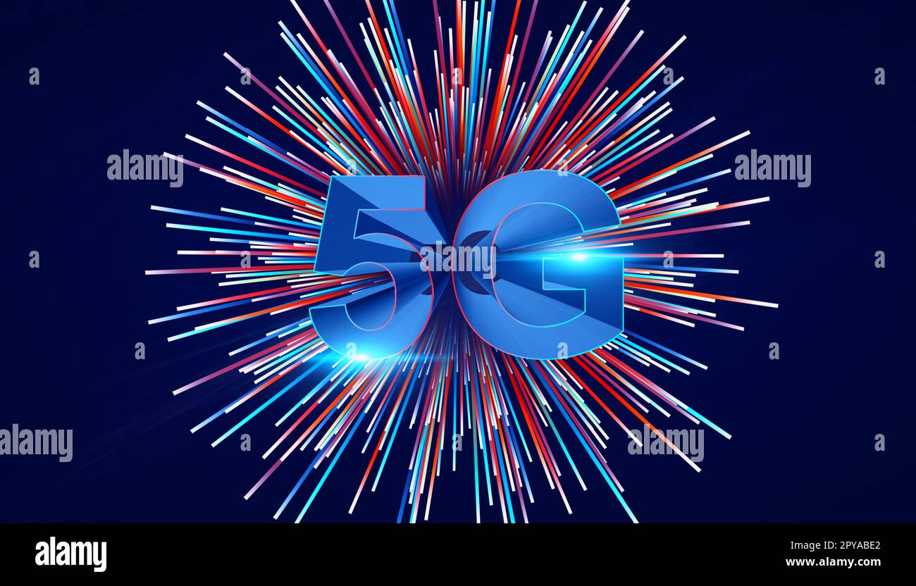 5G Fast speed wireless internet connection and technology concept. 3d ...