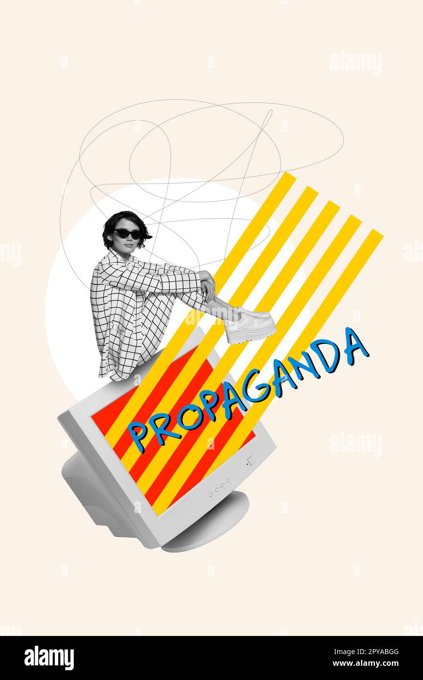 Creative abstract template collage of old computer screen display young ...