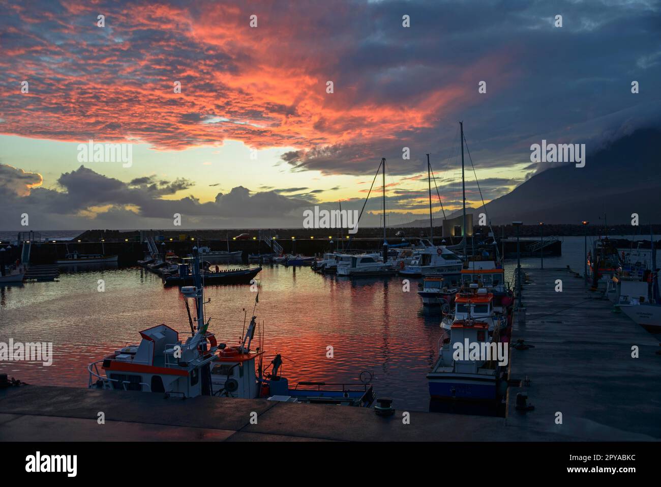 Sunset, Harbour, Lajes do Pico, Pico, Azores, Portugal Stock Photo - Alamy