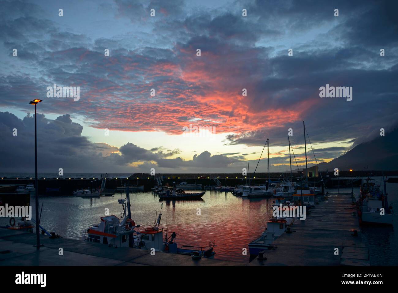 Sunset, Harbour, Lajes do Pico, Pico, Azores, Portugal Stock Photo - Alamy