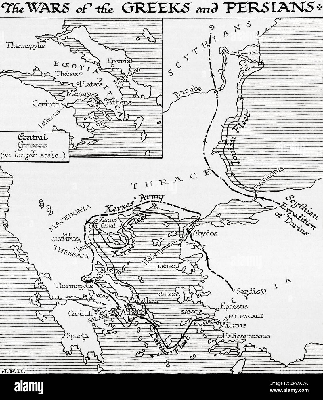 Map showing the wars of the Greeks and Persians. From the book Outline ...