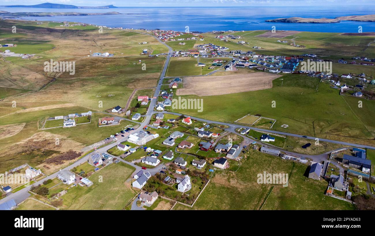 Hoswick Village , Sandwick, Shetland taken by Drone Stock Photo - Alamy