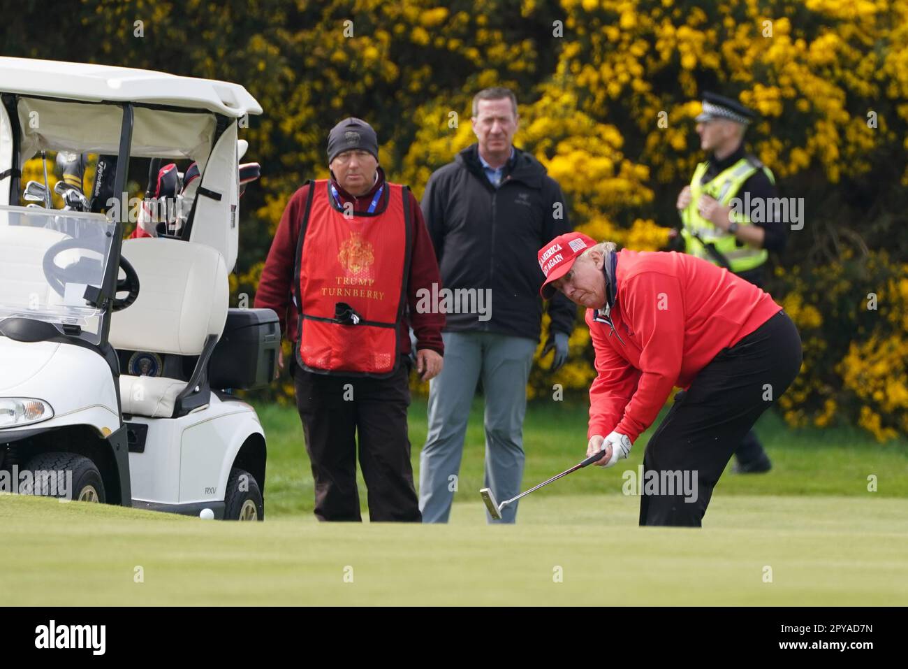Former US president Donald Trump playing golf at his Trump Turnberry ...
