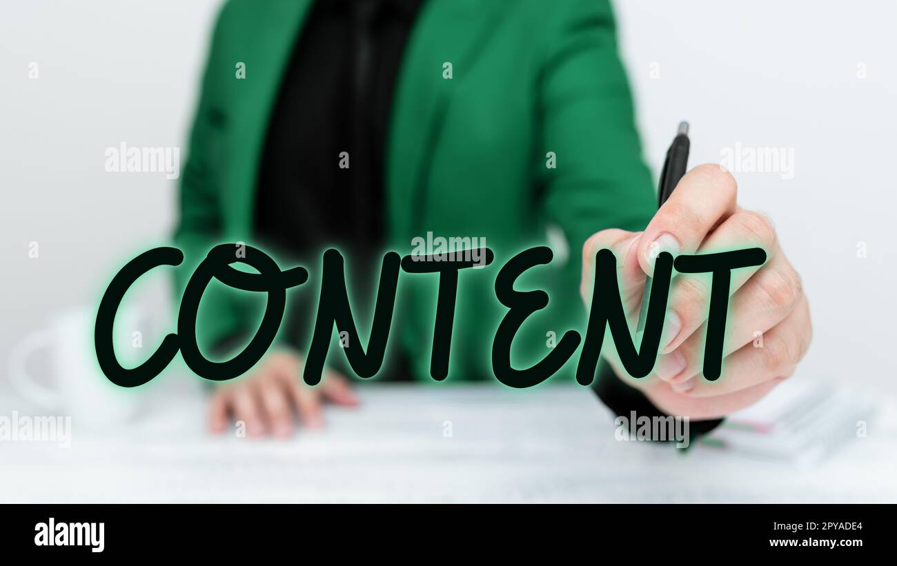 Handwriting text Content. Business concept Things included in something ...