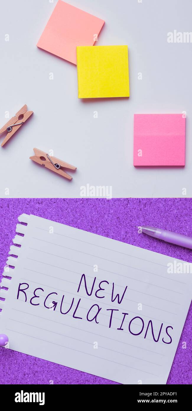 Text sign showing New Regulations. Business overview Regulation ...