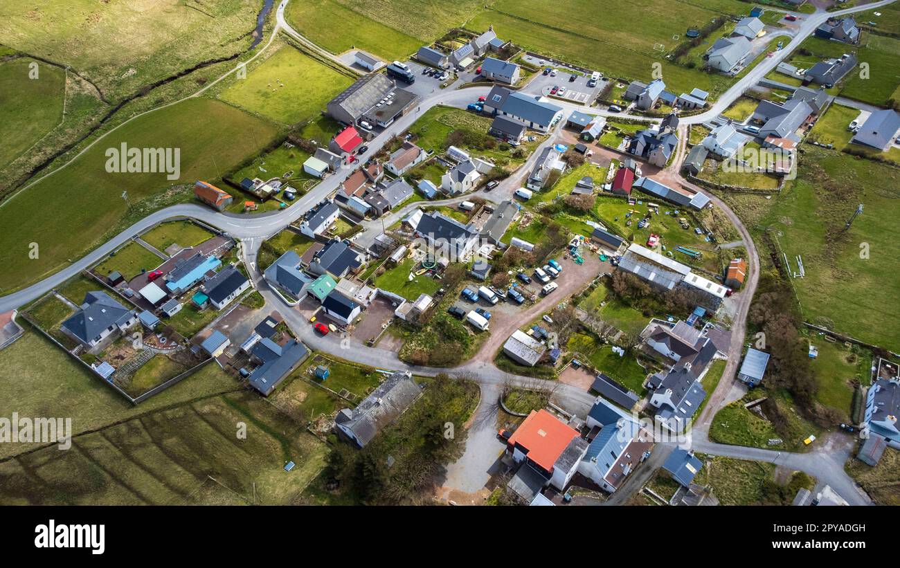 Hoswick Village , Sandwick, Shetland taken by Drone Stock Photo - Alamy