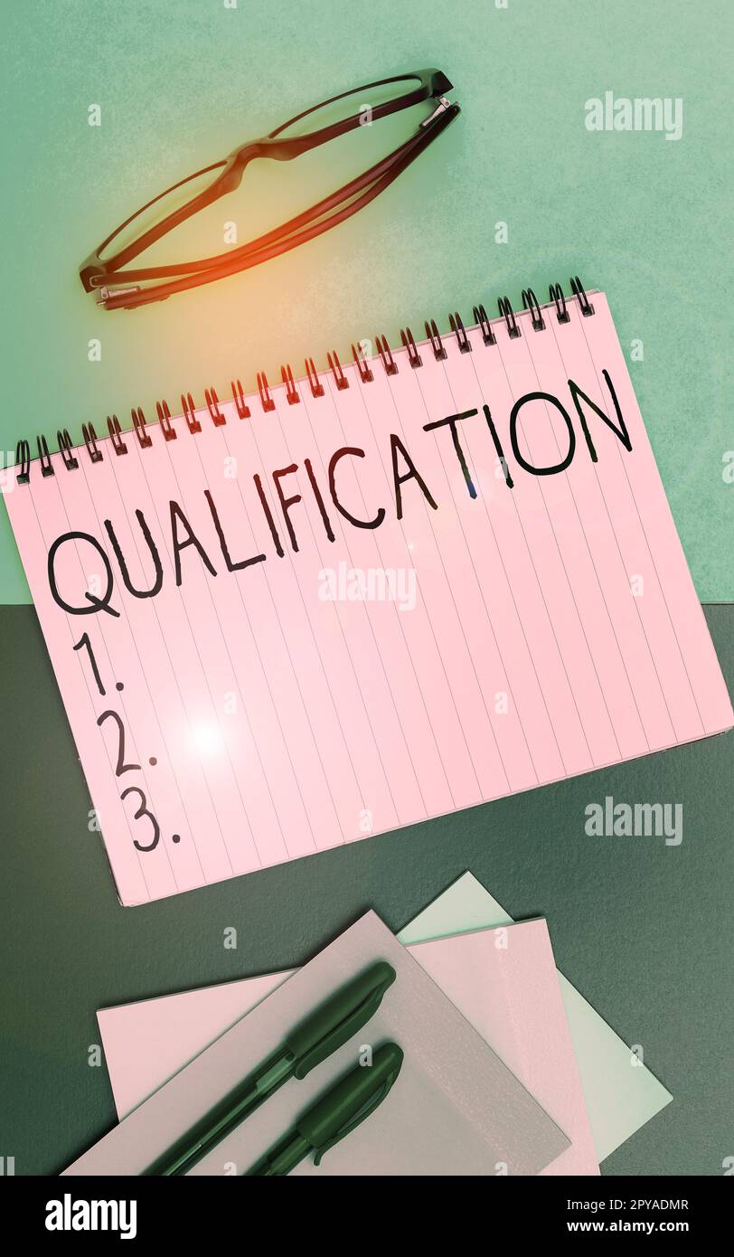 Hand writing sign Qualification. Business overview Officially ...