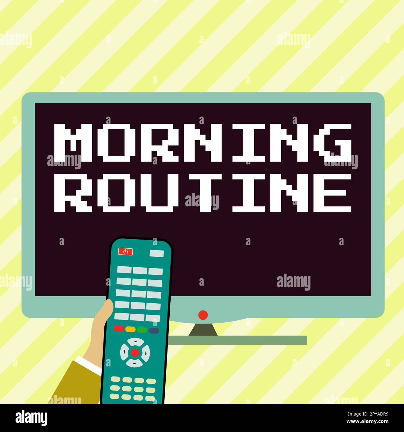 Text caption presenting Morning Routine. Business overview initiation ...
