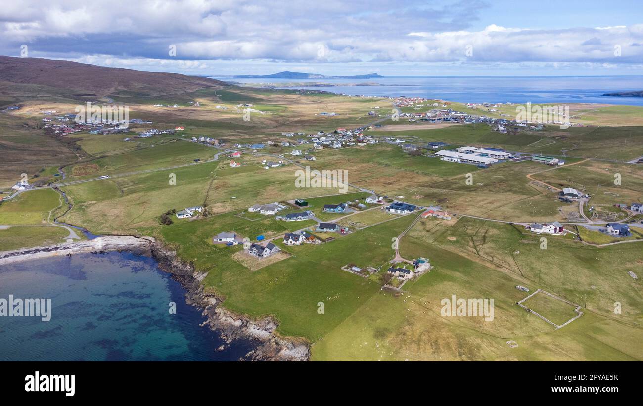 Hoswick Village , Sandwick, Shetland taken by Drone Stock Photo - Alamy