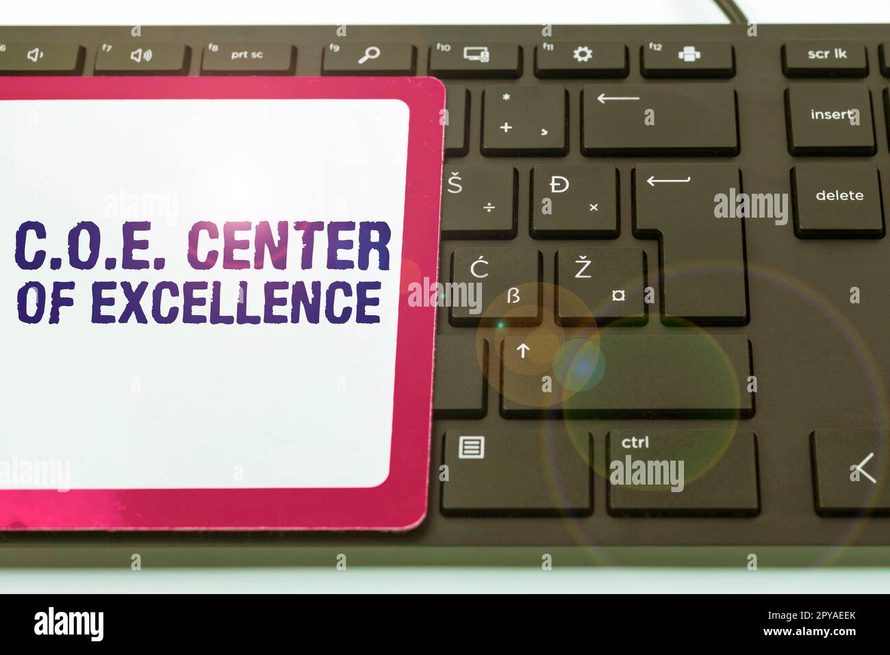 Text sign showing C.O.E. Center Of Excellence. Business concept being ...