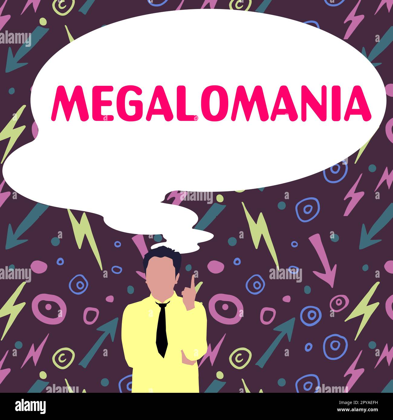 Text caption presenting Megalomania, Concept meaning mental illness ...