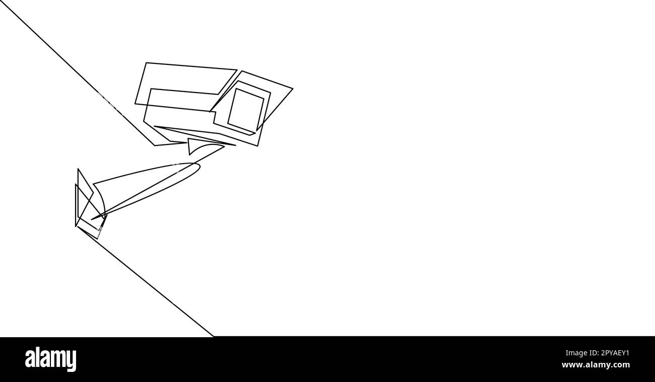 Continuous one line drawing of CCTV with a box shape installed on the ...