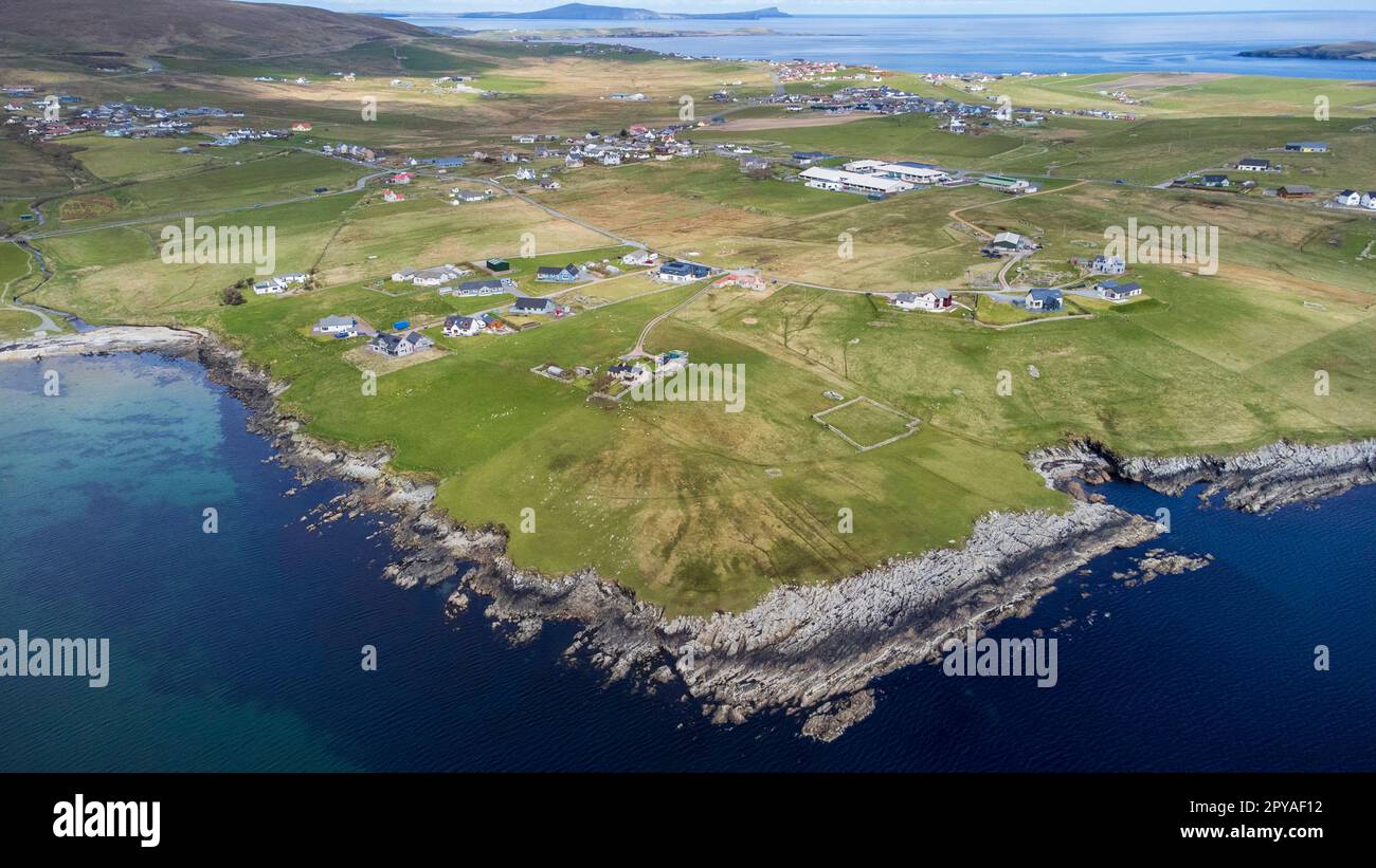 Hoswick Village , Sandwick, Shetland taken by Drone Stock Photo - Alamy