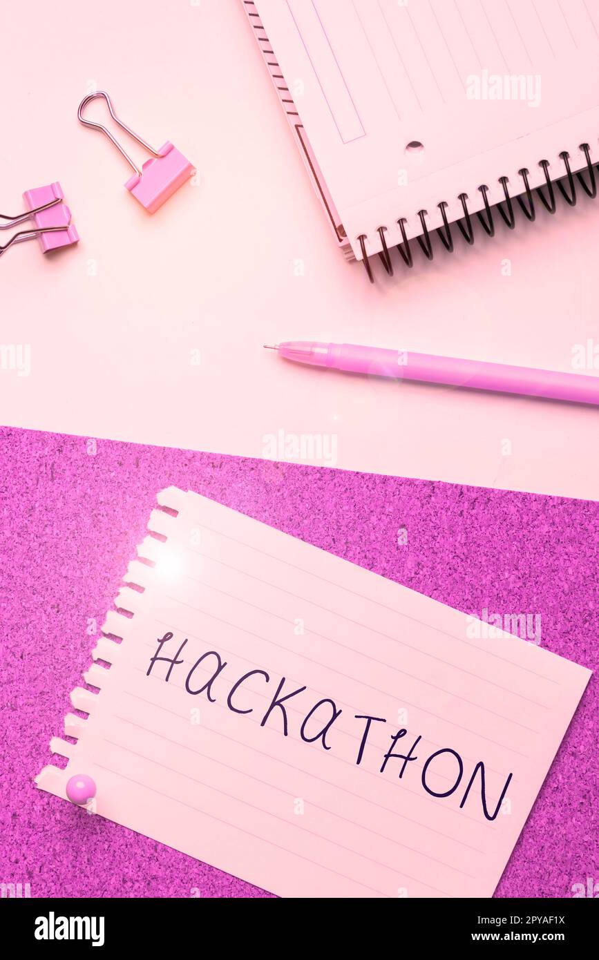 Inspiration showing sign Hackathon. Internet Concept event where large ...