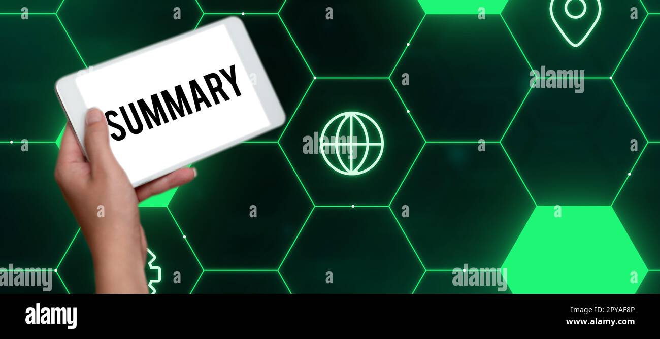 Text caption presenting Summary. Word for Brief Statement Abstract ...