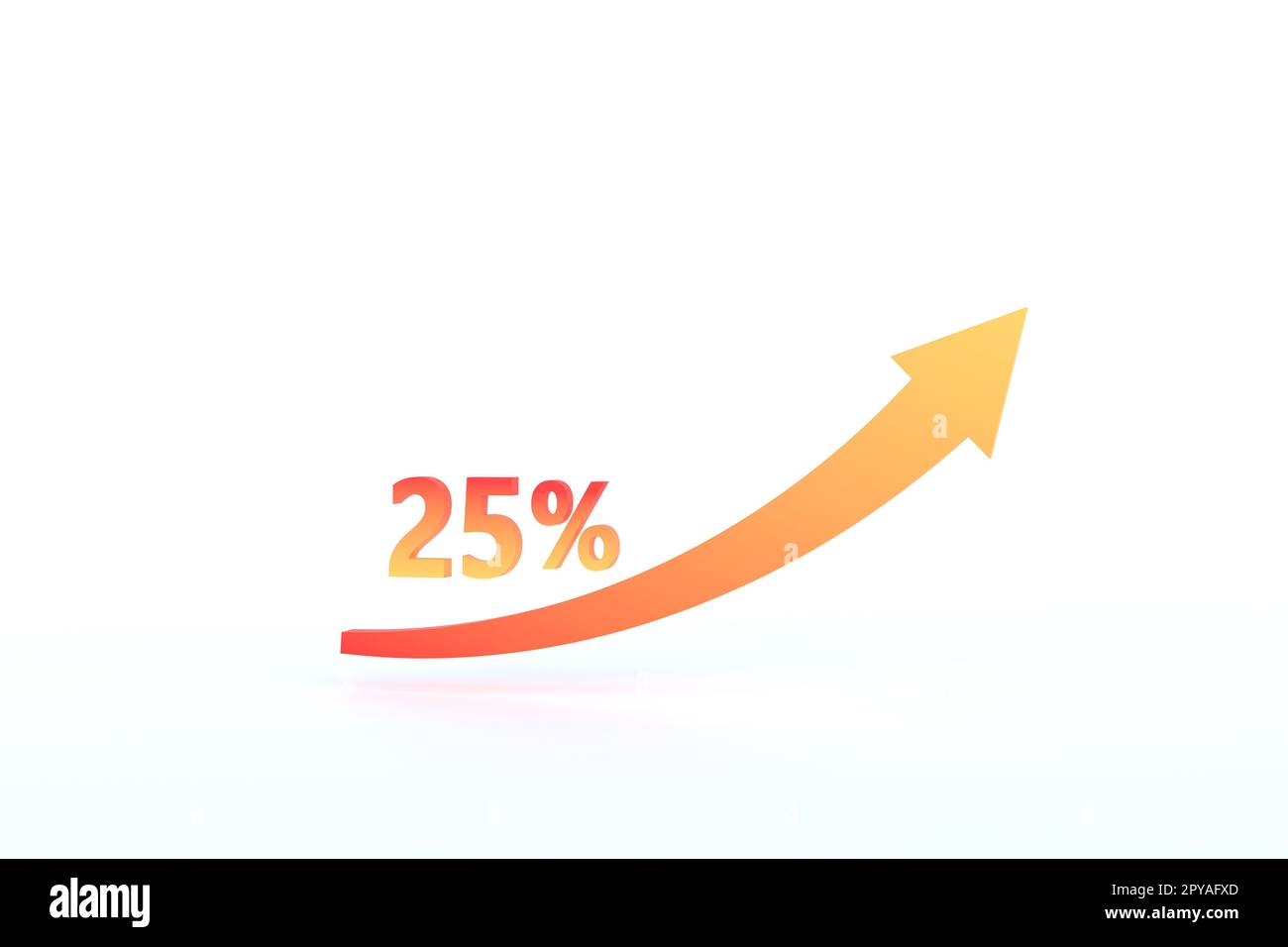 3D Rendering, 25 percent growth with rising arrow isolated with white ...