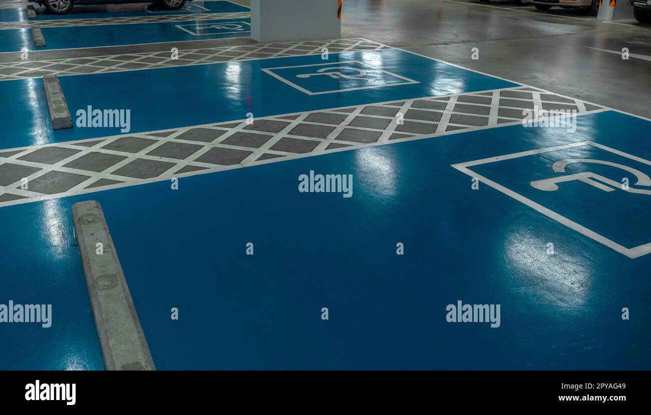 Car parking lot reserved for handicapped driver in supermarket or ...