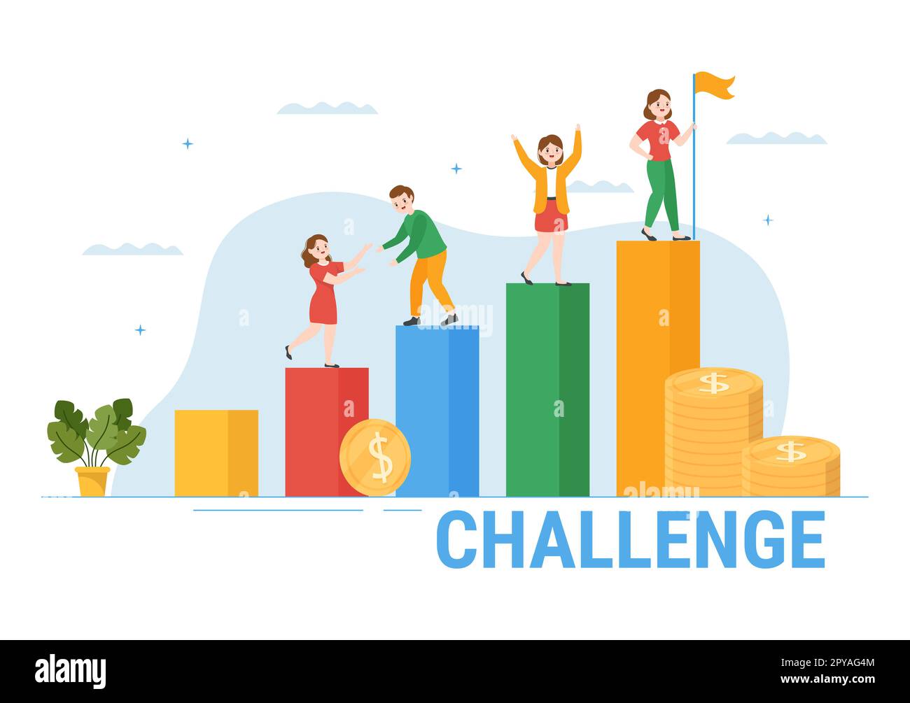 Challenge Illustration with Businessman Running to the Top and ...
