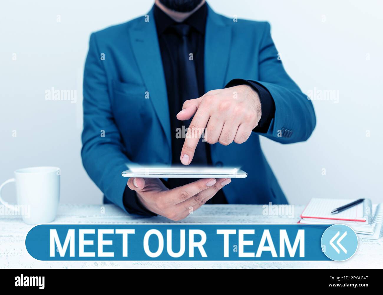 Conceptual caption Meet Our Team. Business showcase introducing another ...