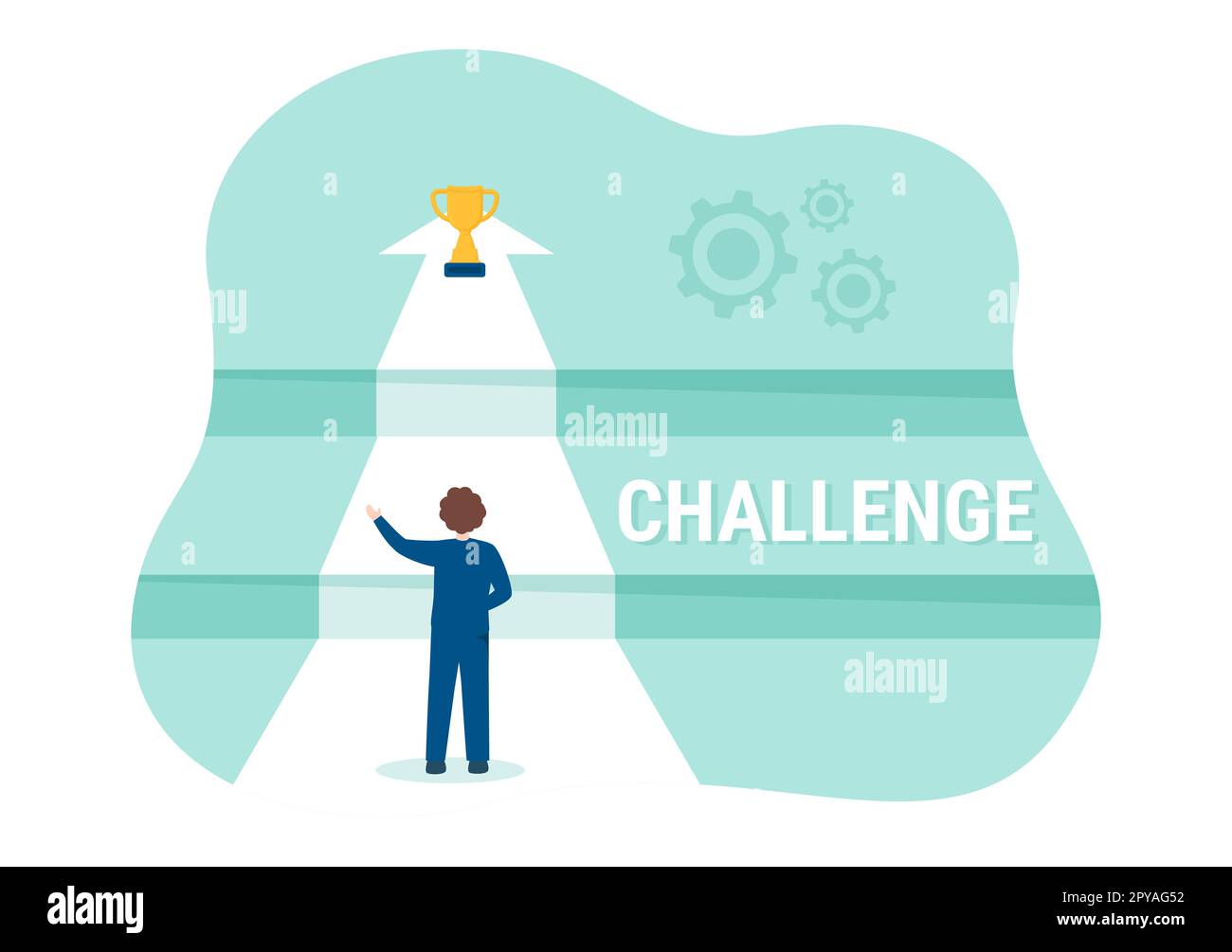 Challenge Illustration with Businessman Running to the Top and ...