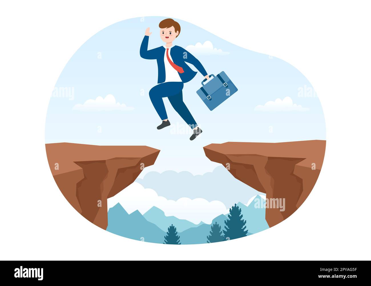 Challenge Illustration with Businessman Running to the Top and ...