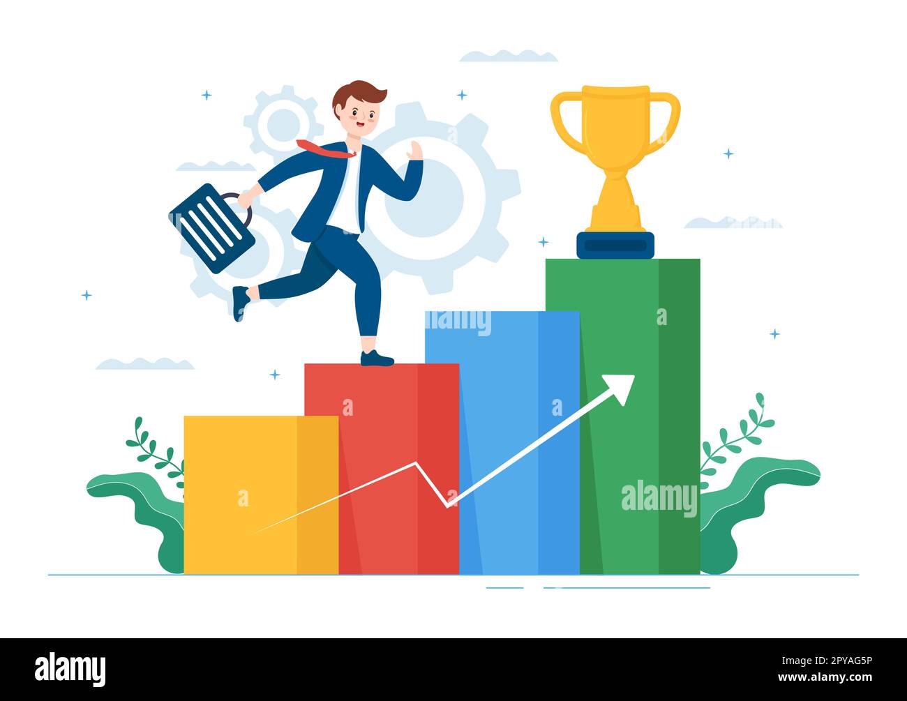 Challenge Illustration with Businessman Running to the Top and ...