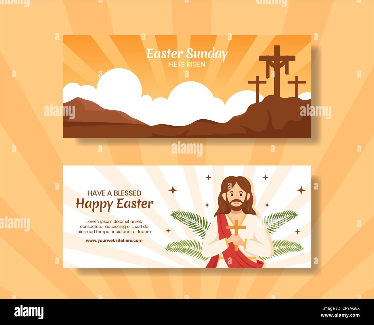 Happy Easter Sunday Day Horizontal Banner Flat Cartoon Hand Drawn ...