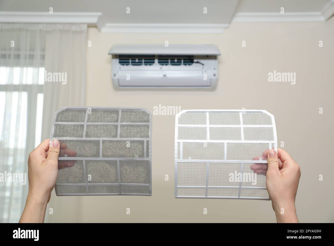 Cleaning air conditioner filters dirty hi-res stock photography and ...