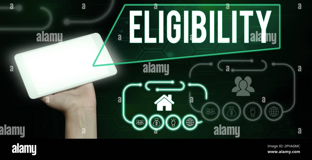 Writing displaying text Eligibility. Business showcase State of having ...