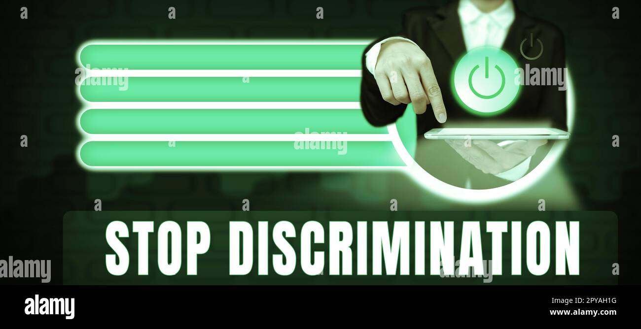 Inspiration showing sign Stop Discrimination. Internet Concept Prevent ...