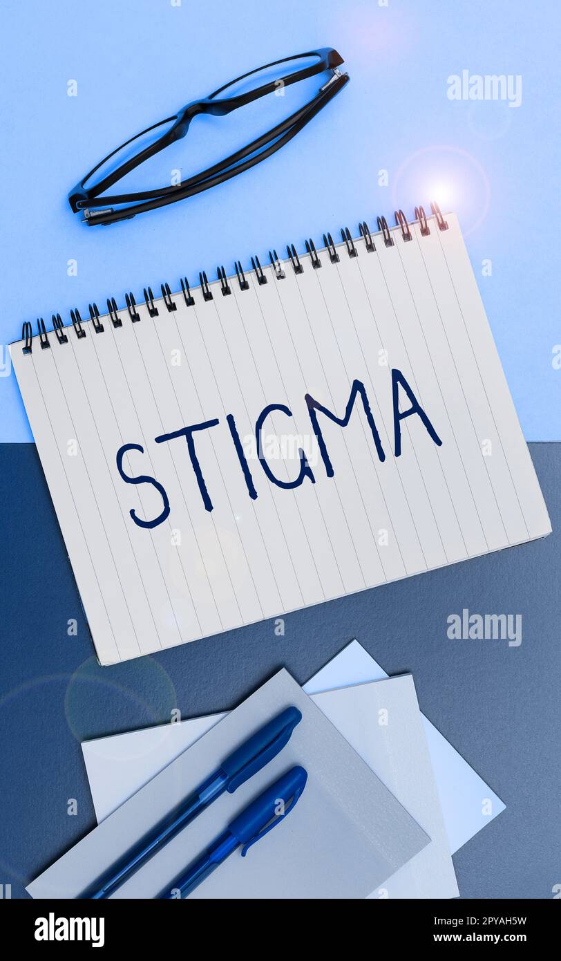 Conceptual caption Stigma. Concept meaning feeling of disapproval that ...