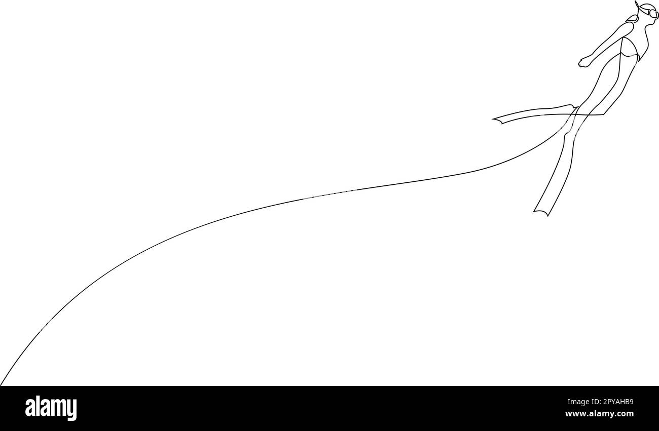 Single continuous line drawing of scuba diver. The concept of sport is ...