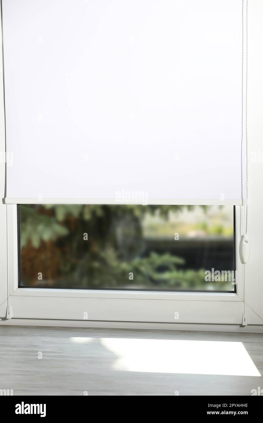 Empty wooden window sill and spruce tree outside Stock Photo - Alamy