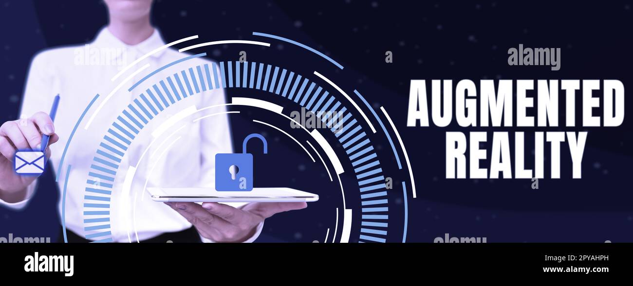 Text caption presenting Augmented Reality. Business overview technology ... Text caption presenting Augmented Reality. Business overview technology ...