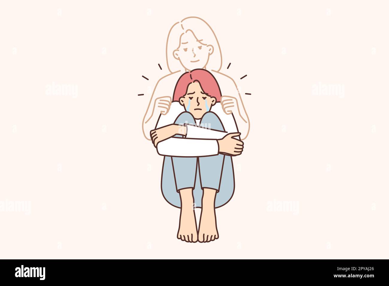 Depressed woman crying over death of mother or sister grieving over ...