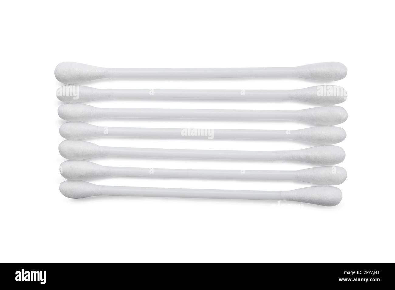 Plastic cotton buds on white background, top view Stock Photo - Alamy