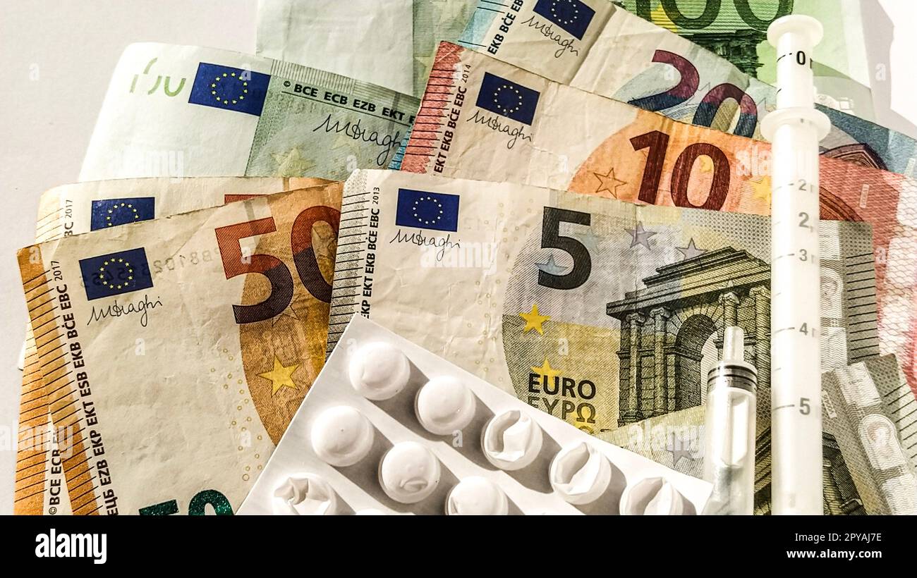 Euro paper notes. European currency on a white background close-up ...