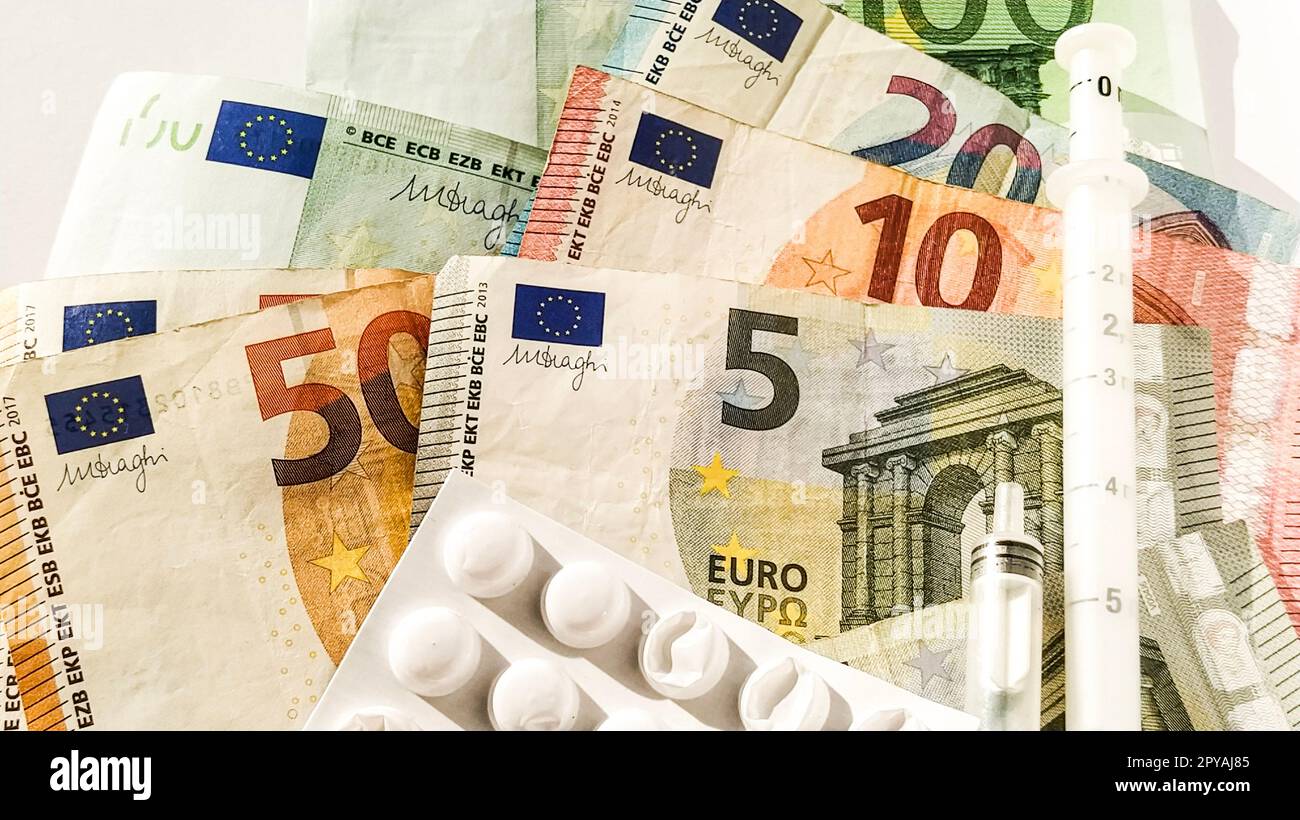 Euro paper notes. European currency on a white background close-up ...