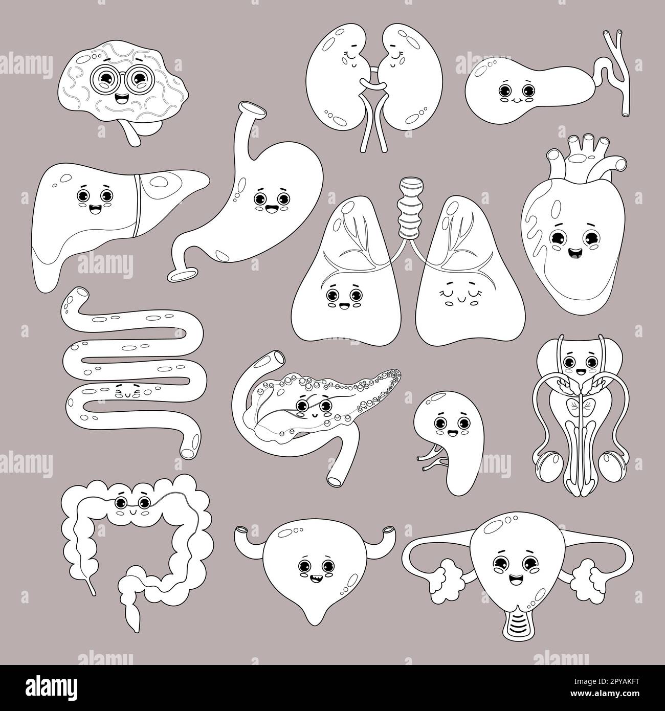 Collection human internal cute characters organs with faces. vector ...