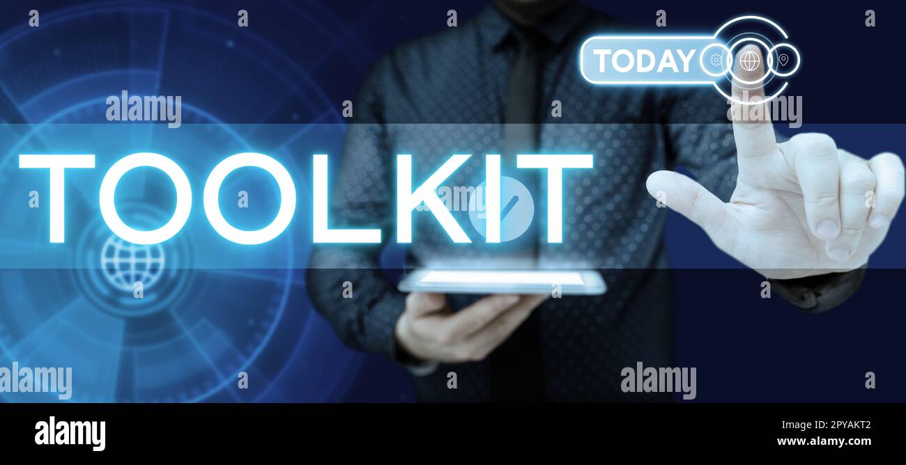 Text sign showing Toolkit. Internet Concept set of tools kept in a bag ...