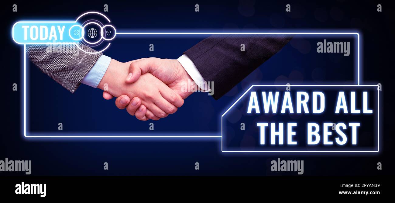 Sign displaying Award All The Best. Word for Prize and other mark of ...