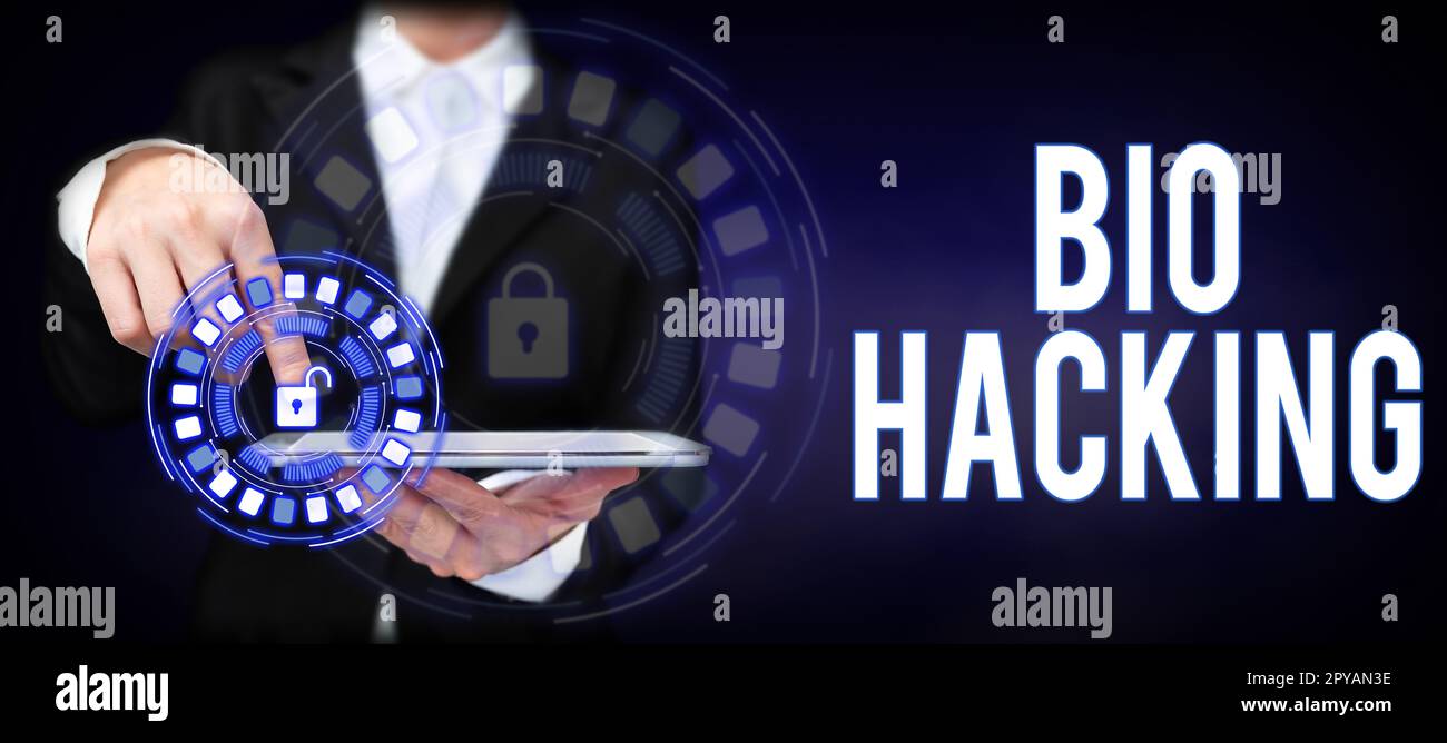 Writing displaying text Bio Hacking. Internet Concept exploiting ...