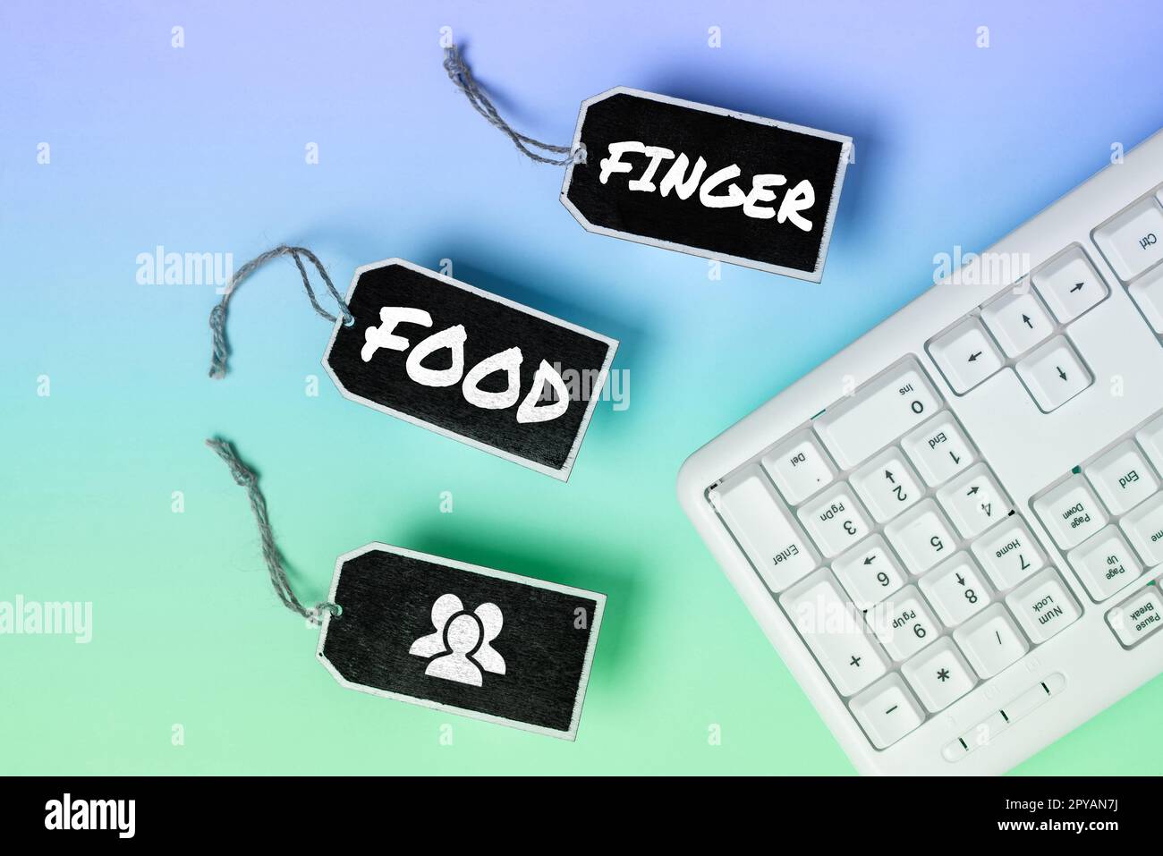 Hand writing sign Finger Food. Business concept products and digestives ...