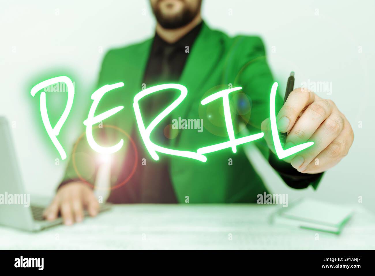 Sign displaying Peril. Word Written on indicates something extremely ...