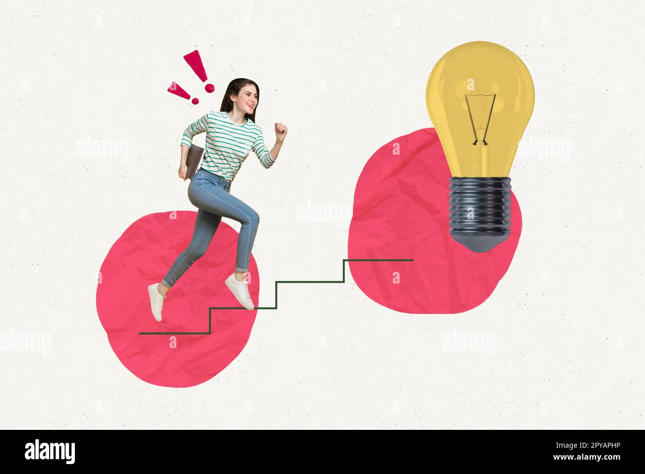 Magazine collage of ambitious lady worker brainstorming genius idea ...