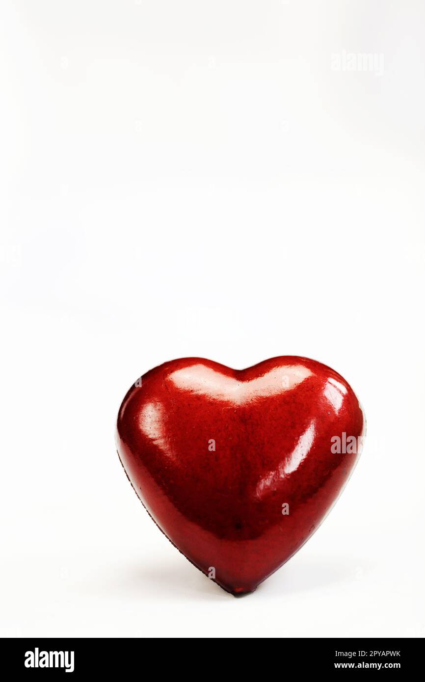 One red heart isolated on white background, copy space for text ...