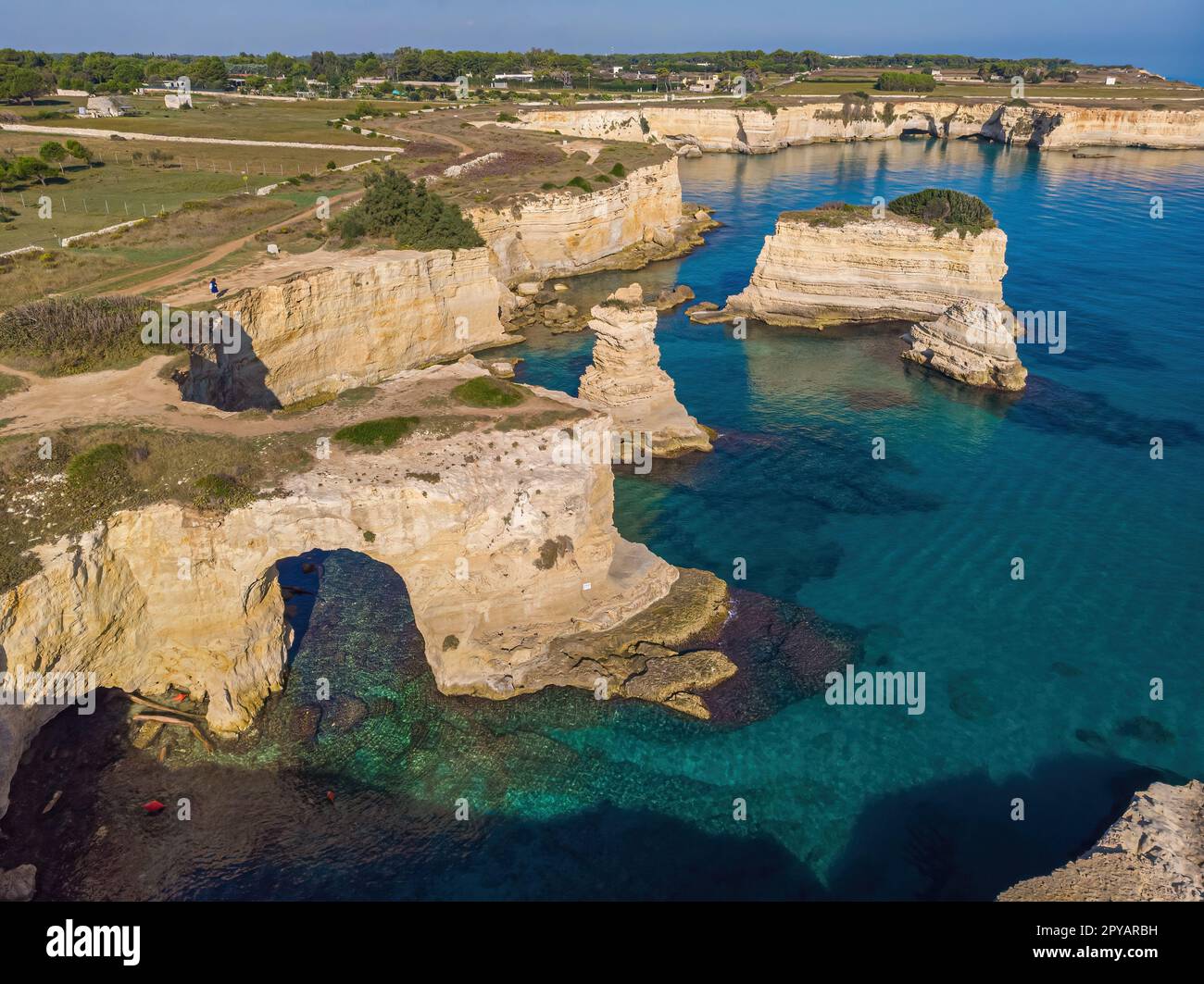 Aerial landscape photography. Straight-down view from flying drone of ...