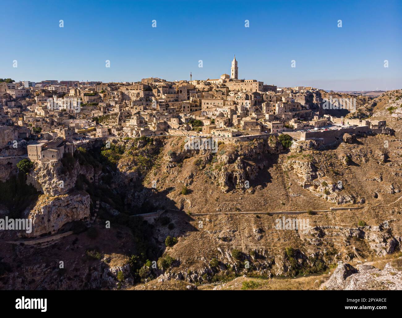 Aerial view of medieval city of Matera Sassi di Matera in beautiful ...
